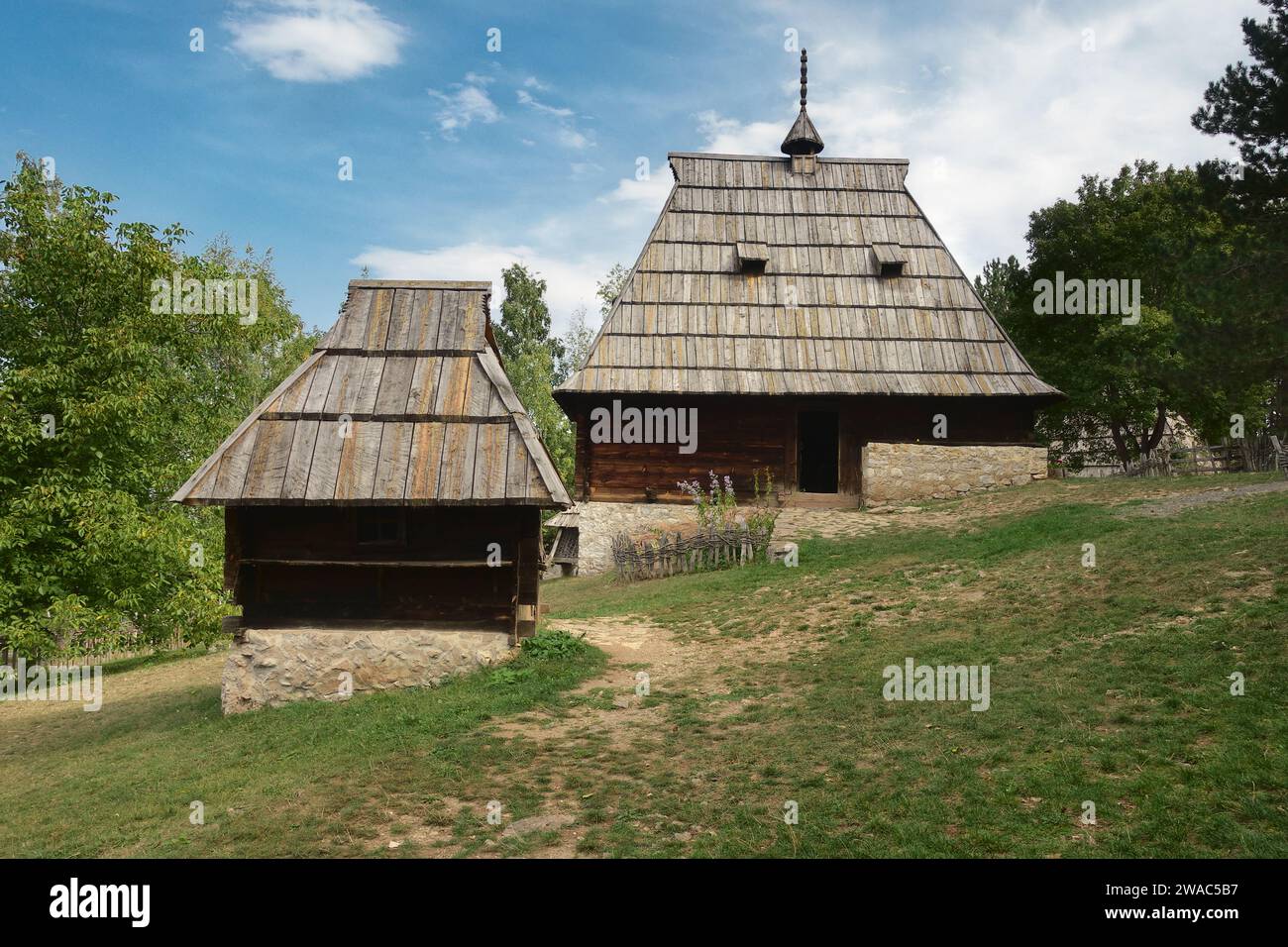 serbian traditional wooden cottage in Open-Air Museum Old Village ...