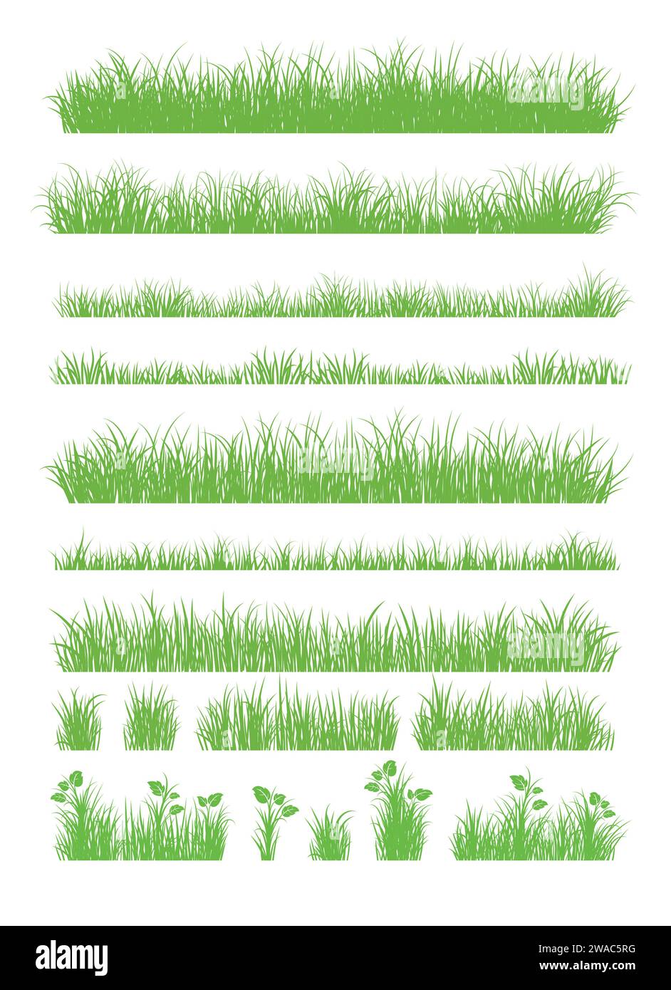 Green grass silhouette. Cartoon lines of plants and shrubs for boarding ...