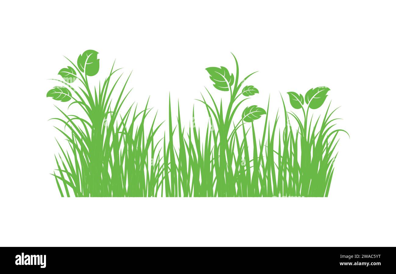 Green grass silhouette. Cartoon lines of plants and shrubs for boarding ...