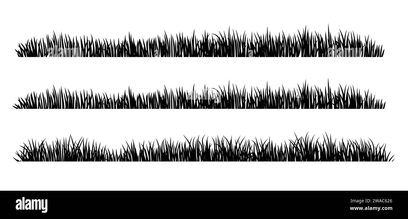 Green grass silhouette. Cartoon lines of plants and shrubs for boarding ...