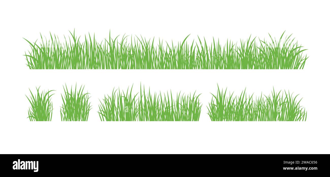 Green grass silhouette. Cartoon lines of plants and shrubs for boarding ...