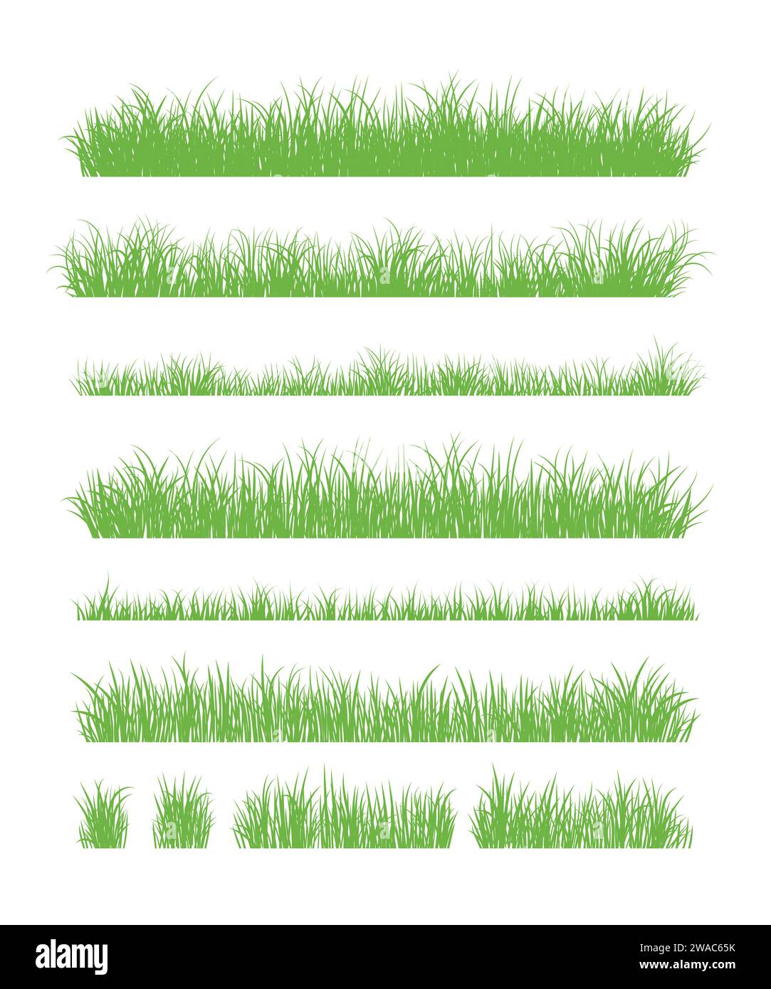 Green grass silhouette. Cartoon lines of plants and shrubs for boarding ...
