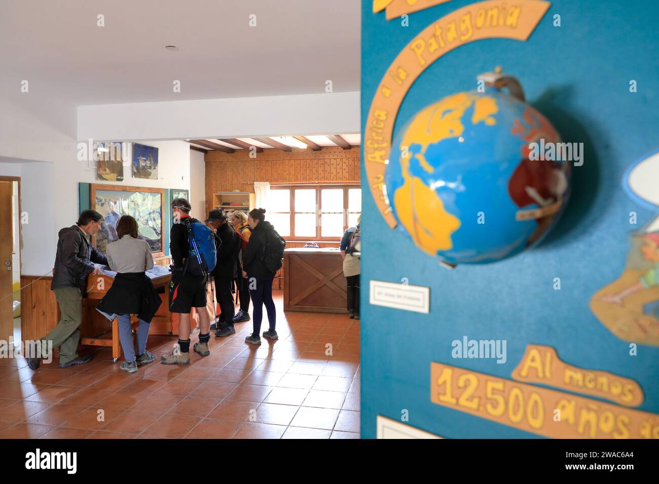 Visitors inside of Visitor Center of Los Glaciares National Park.El ...