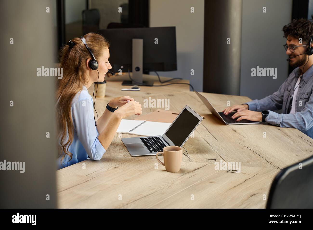 Call center office side view hi-res stock photography and images - Alamy