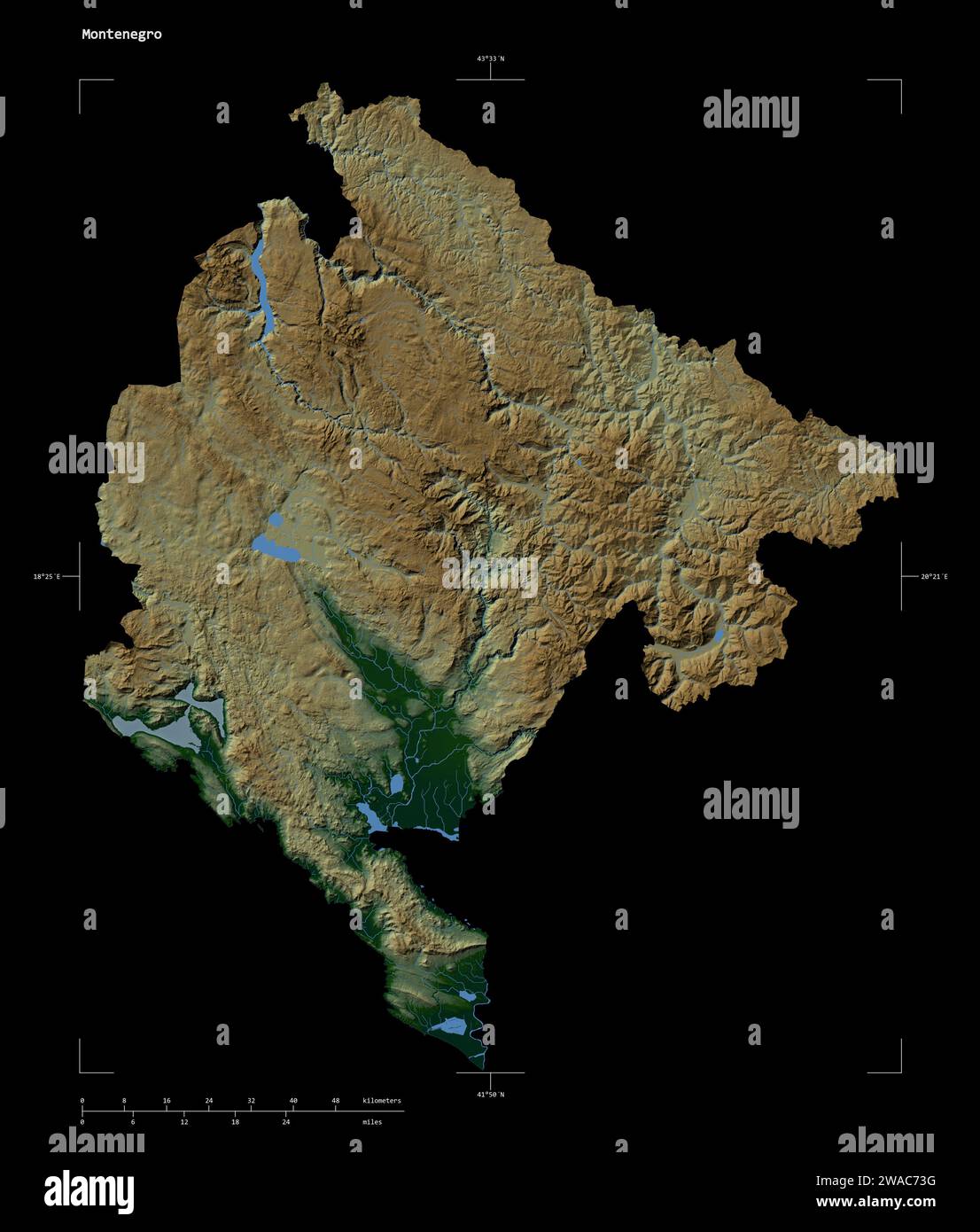Shape of a Colored elevation map with lakes and rivers of the ...