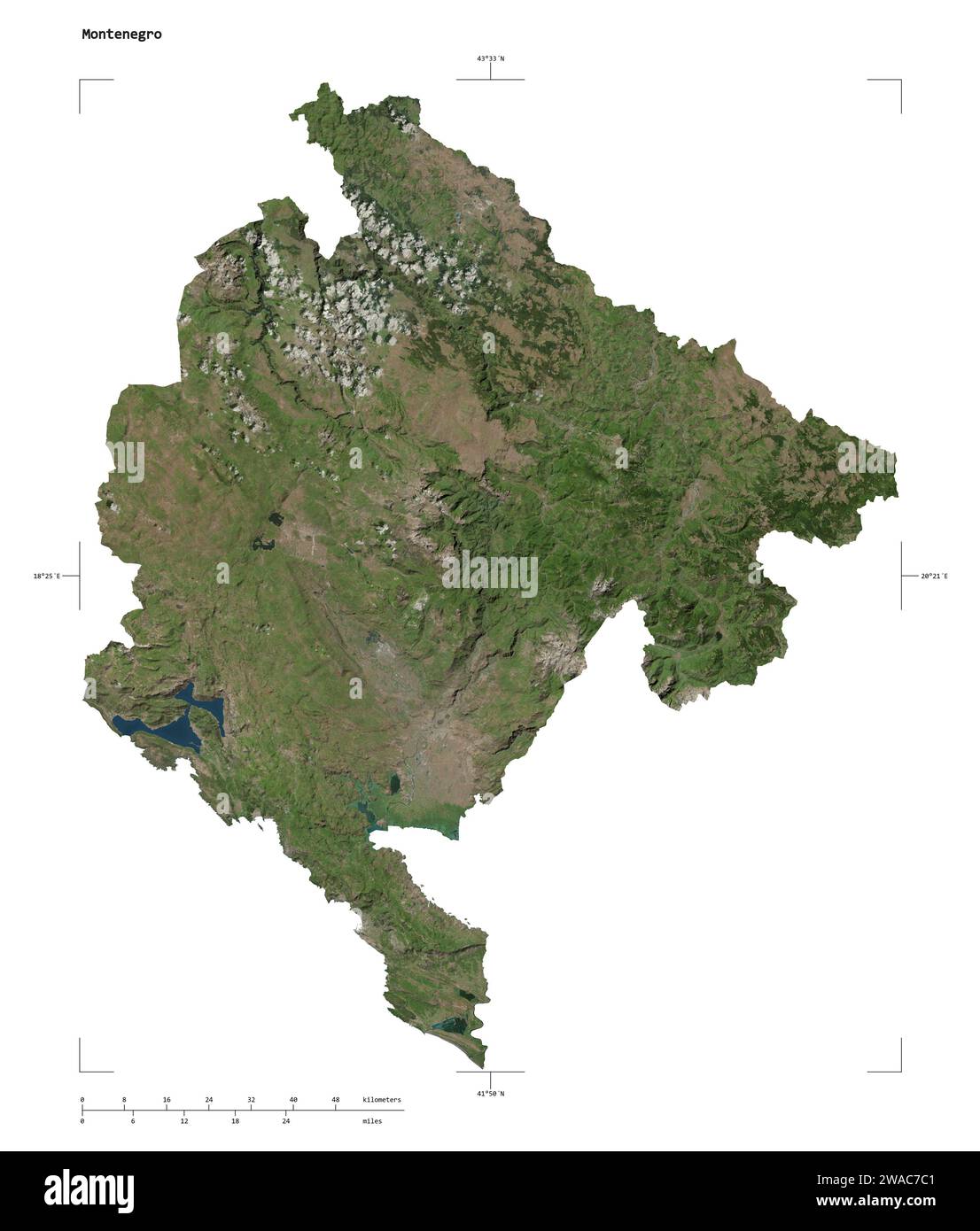 Shape of a high resolution satellite map of the Montenegro, with ...