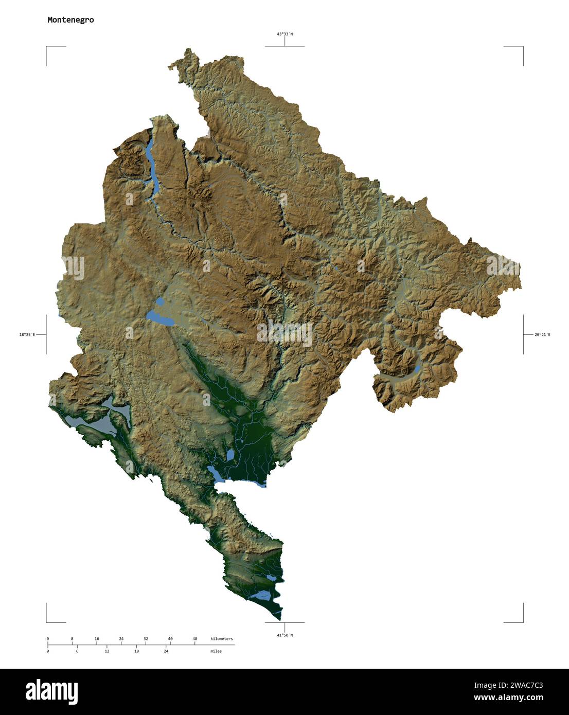 Shape of a Colored elevation map with lakes and rivers of the ...