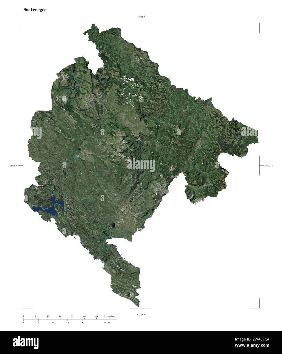 Shape of a low resolution satellite map of the Montenegro, with ...