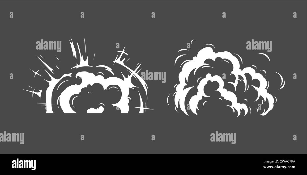 Vector smoke set effects template. Cartoon steam clouds, mist, puff, fog, watery vapor, or dust ...