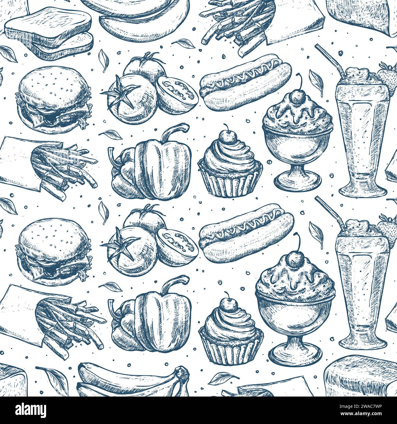 Simply food illustration. Classic hand drawn sketch with milkshake ...