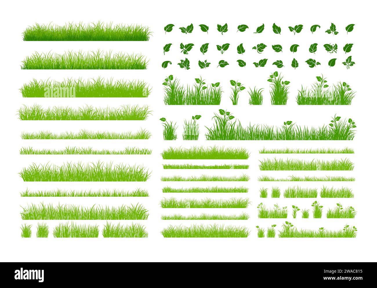 Green grass silhouette. Cartoon lines of plants and shrubs for boarding ...