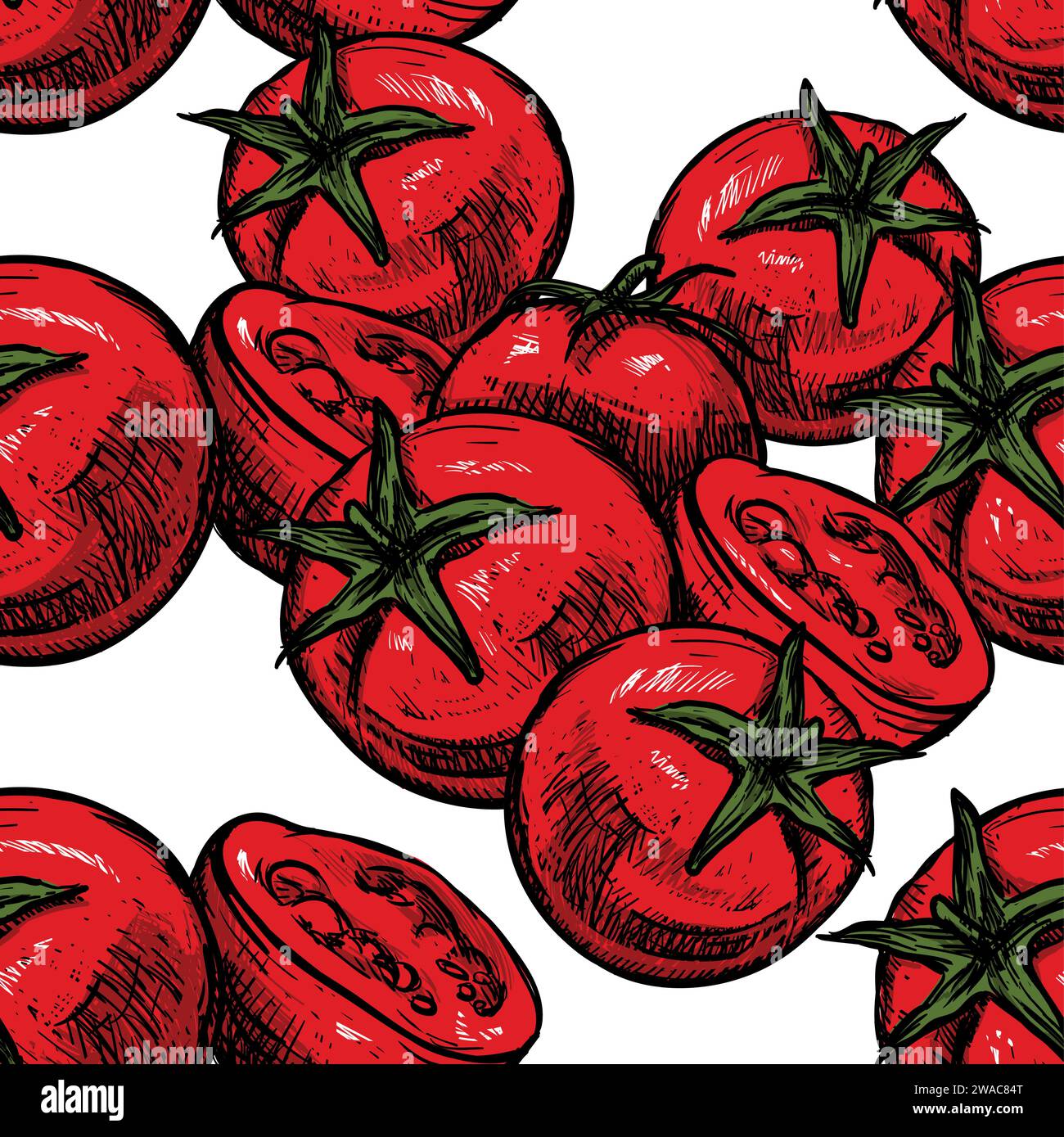 Tomatoes pattern isolated on white background. Hand drawn and sketch ...