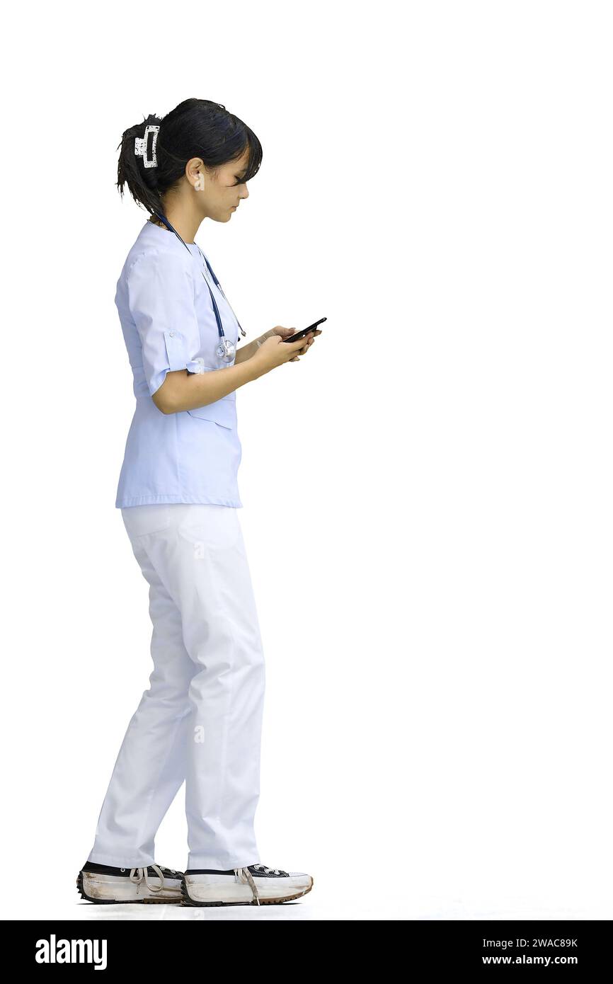 Girl on phone profile Cut Out Stock Images & Pictures - Alamy