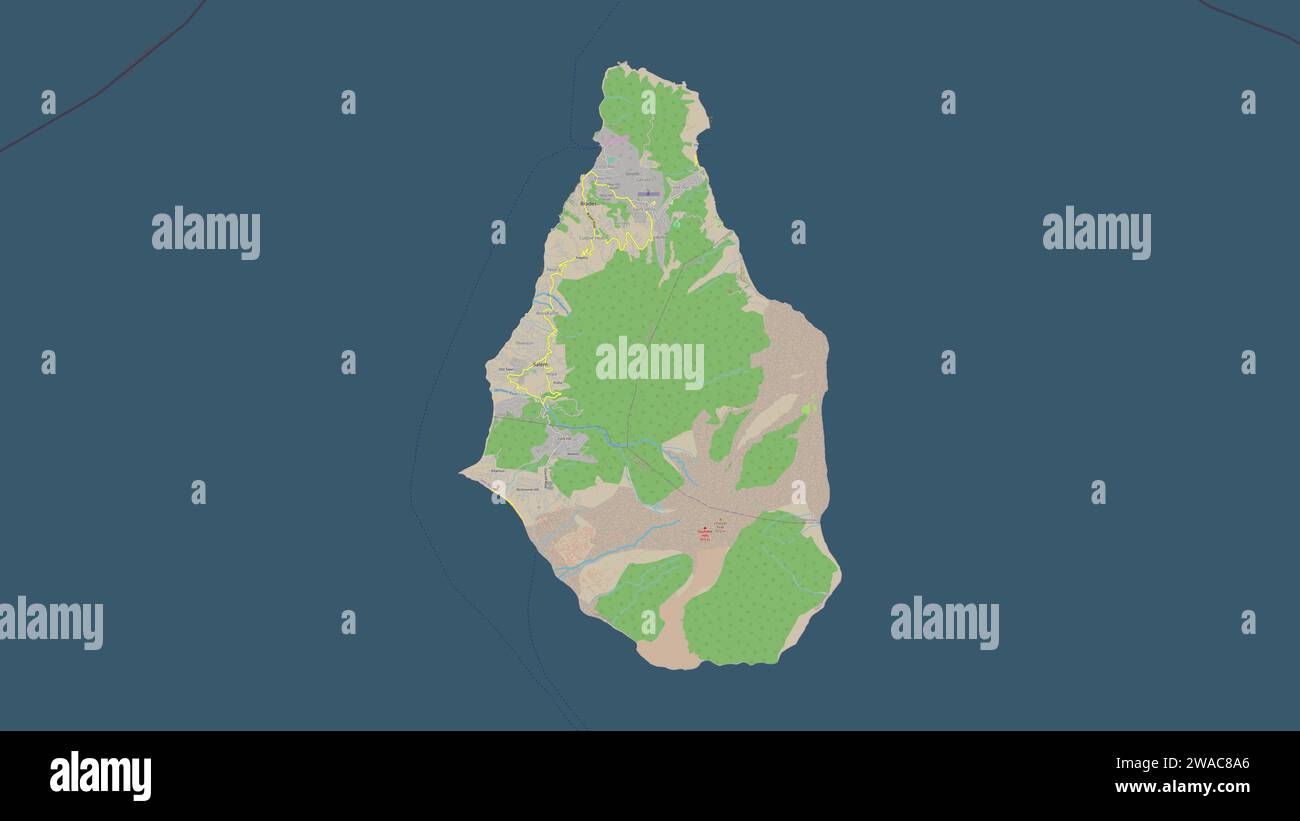 Montserrat highlighted on a topographic, OSM standard style map Stock ...