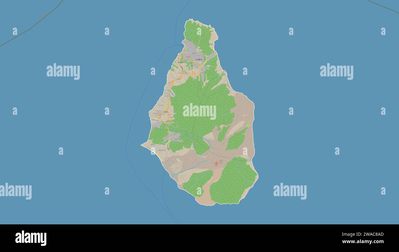 Montserrat outlined on a topographic, OSM Germany style map Stock Photo - Alamy