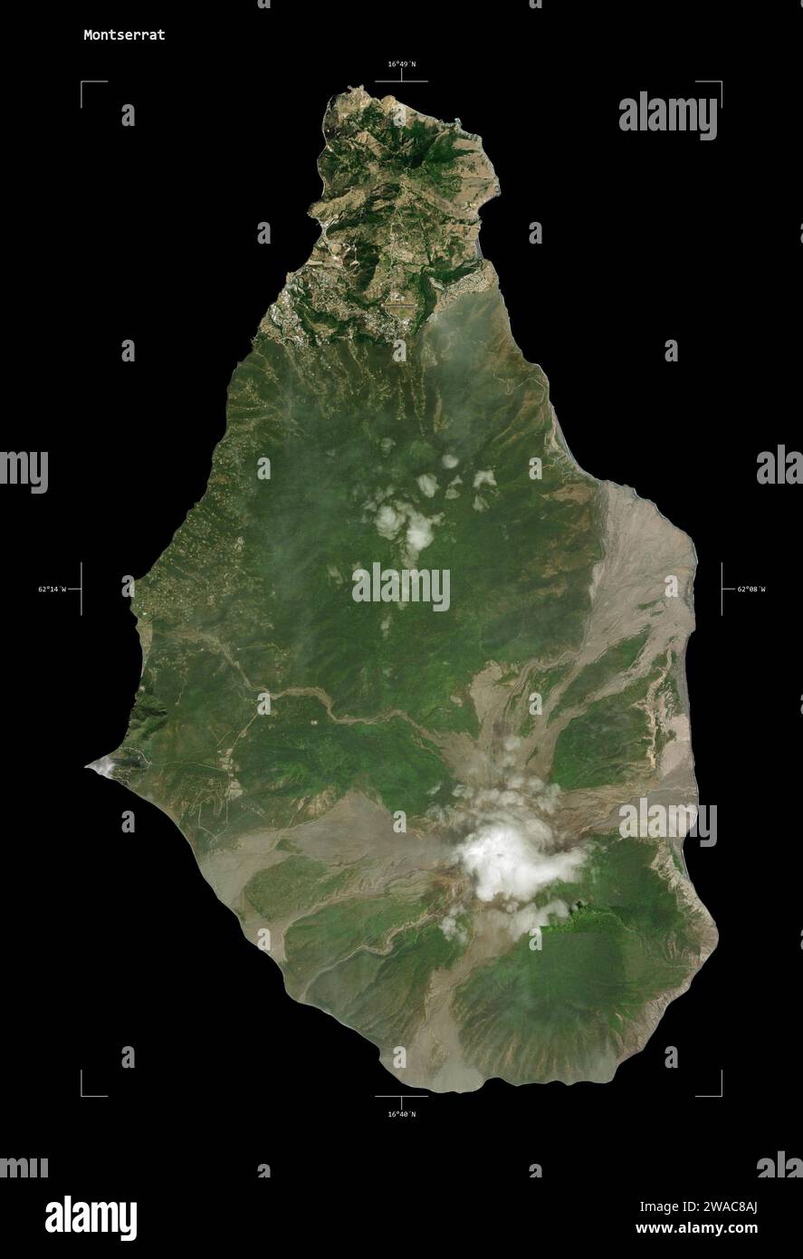Shape of a high resolution satellite map of the Montserrat, with ...