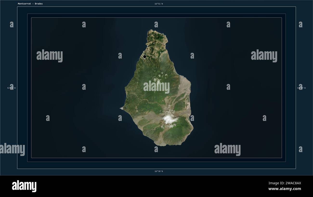 Montserrat highlighted on a high resolution satellite map map with the ...