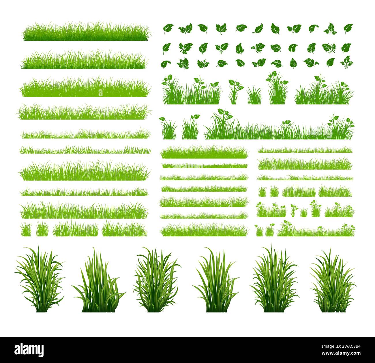 Green grass silhouette. Cartoon lines of plants and shrubs for boarding ...