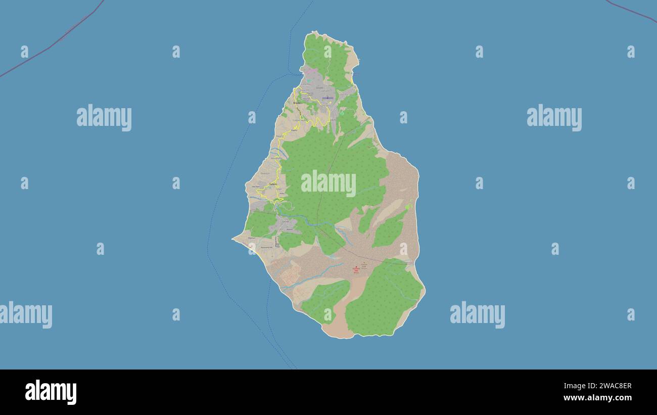 Montserrat outlined on a topographic, OSM standard style map Stock ...