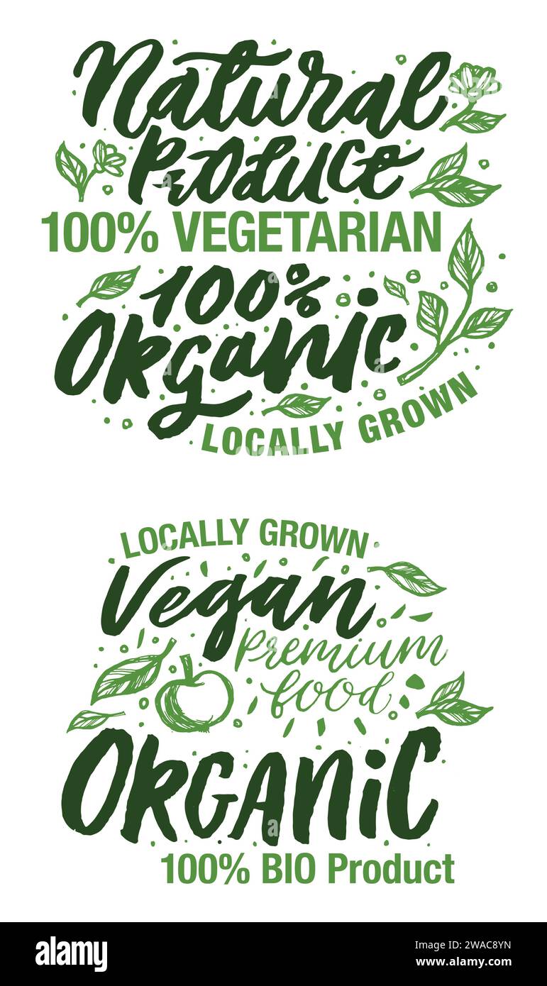 Organic Product, Made in Nature and Locally Grown Vegan logos and ...