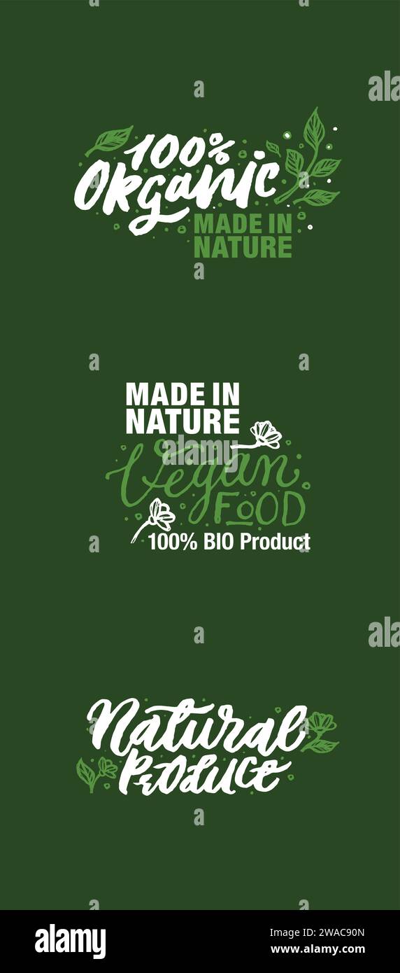 Organic Product, Made in Nature and Locally Grown Vegan logos and ...
