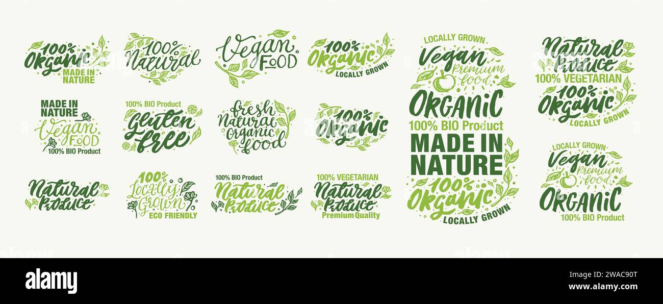 Organic Product, Made in Nature and Locally Grown Vegan logos and ...