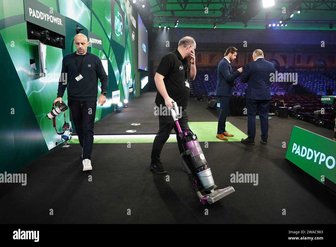 The Sid Waddell Trophy is prepared before the final of the Paddy Power ...