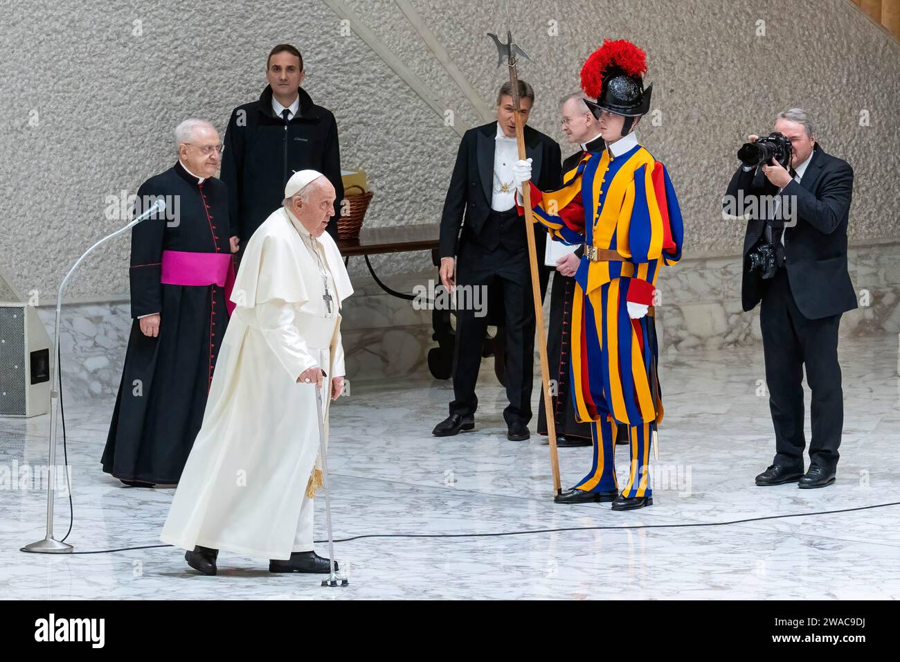 Vatican, Vatican. 03rd Jan, 2024. Pope Francis gestures as he arrives ...
