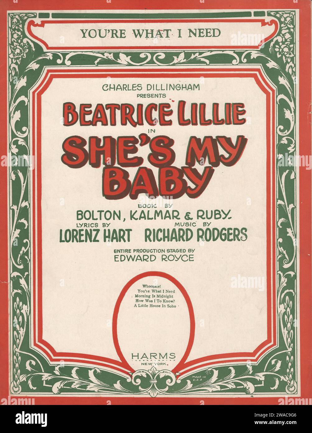 "She's My Baby" 1928 Rodgers & Hart Beatrice Lillie Musical Sheet Music ...