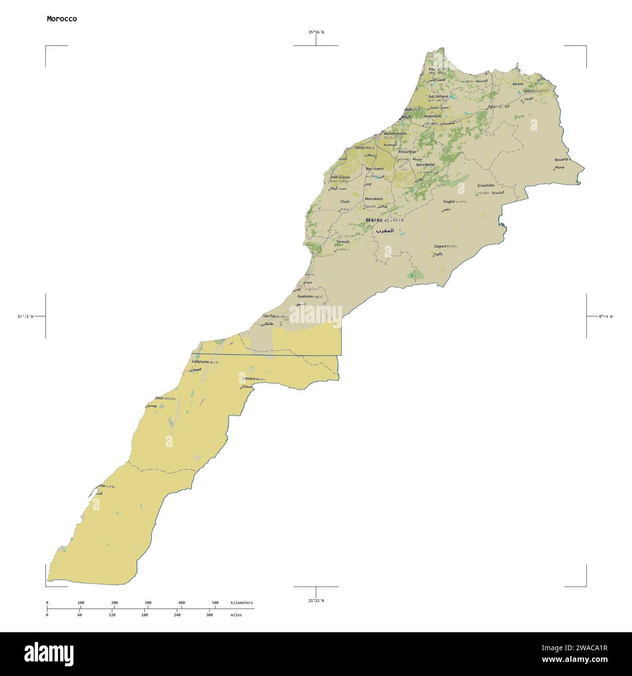 Shape of a topographic, OSM Humanitarian style map of the Morocco, with ...