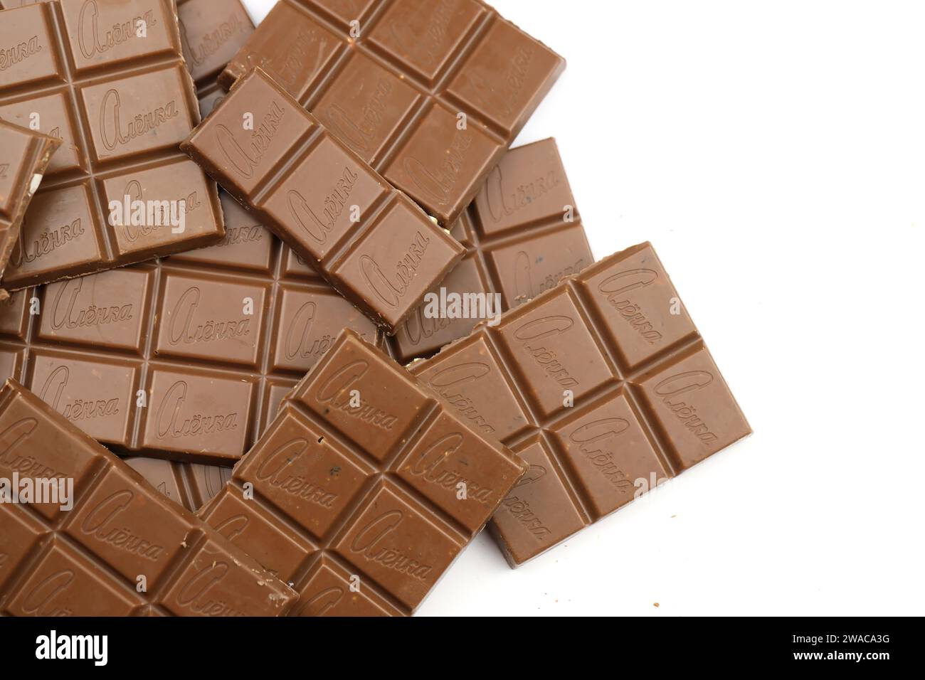 KHARKIV, UKRAINE - JANUARY 27, 2021 Alyonka chocolate square bars ...