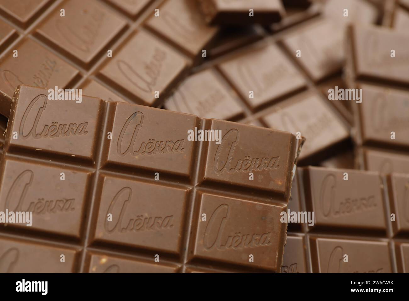 KHARKIV, UKRAINE - JANUARY 27, 2021 Alyonka chocolate square bars ...