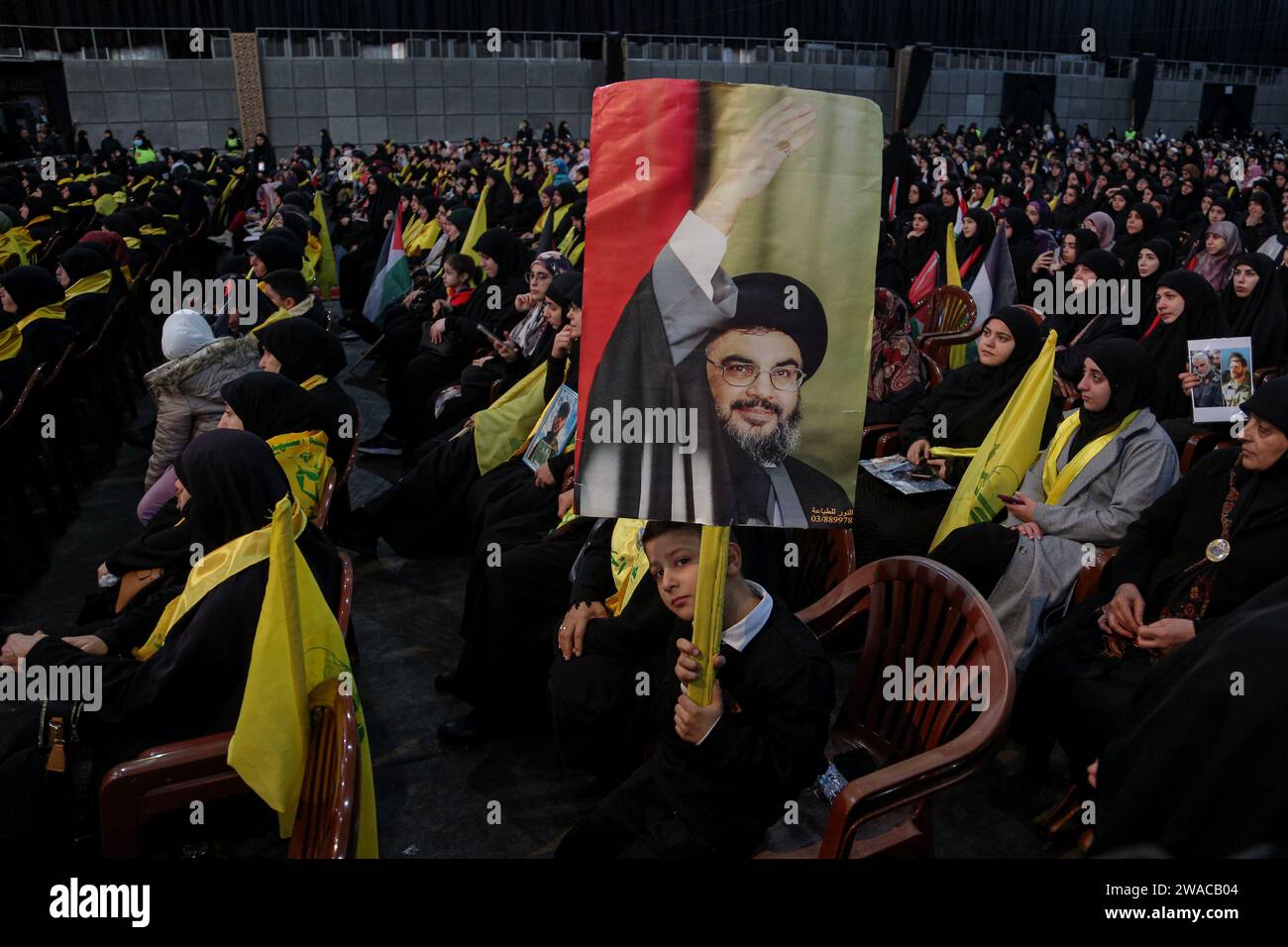 Beirut, Lebanon. 03rd Jan, 2024. Pro-Iranian Hezbollah supporters ...