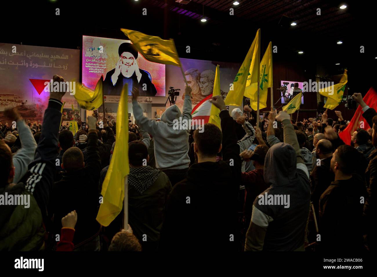 Beirut, Lebanon. 03rd Jan, 2024. Pro-Iranian Hezbollah supporters ...