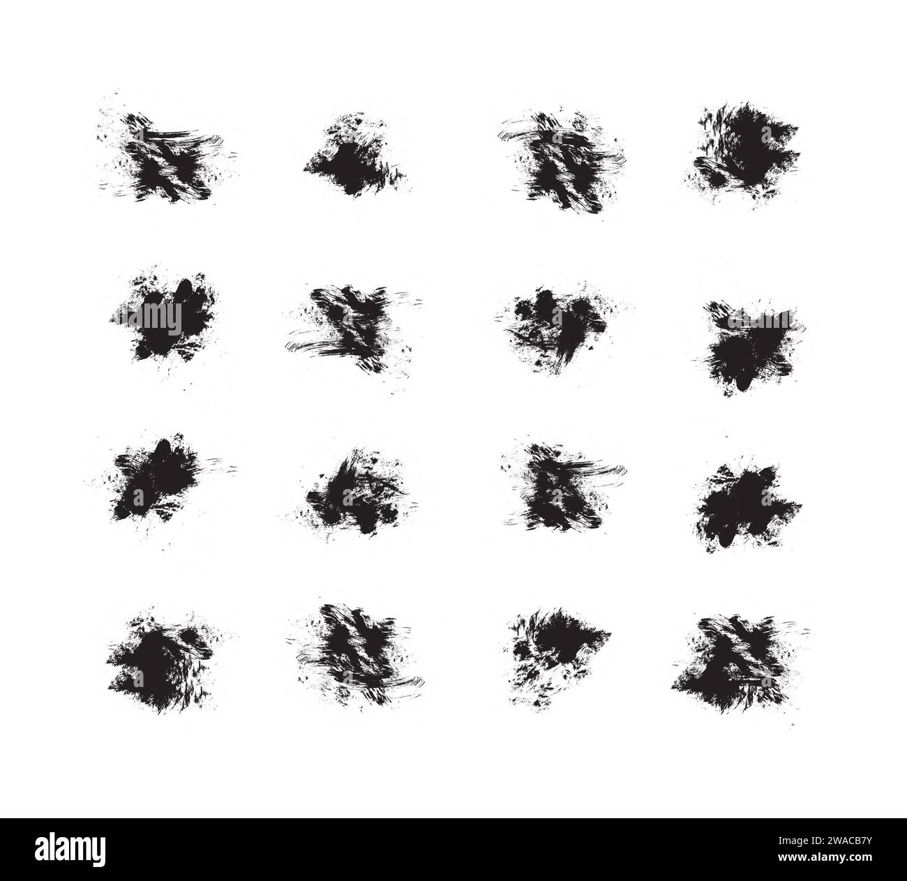 Vector ink design elements. Sponge stamps, traces of dry dirty brush ...