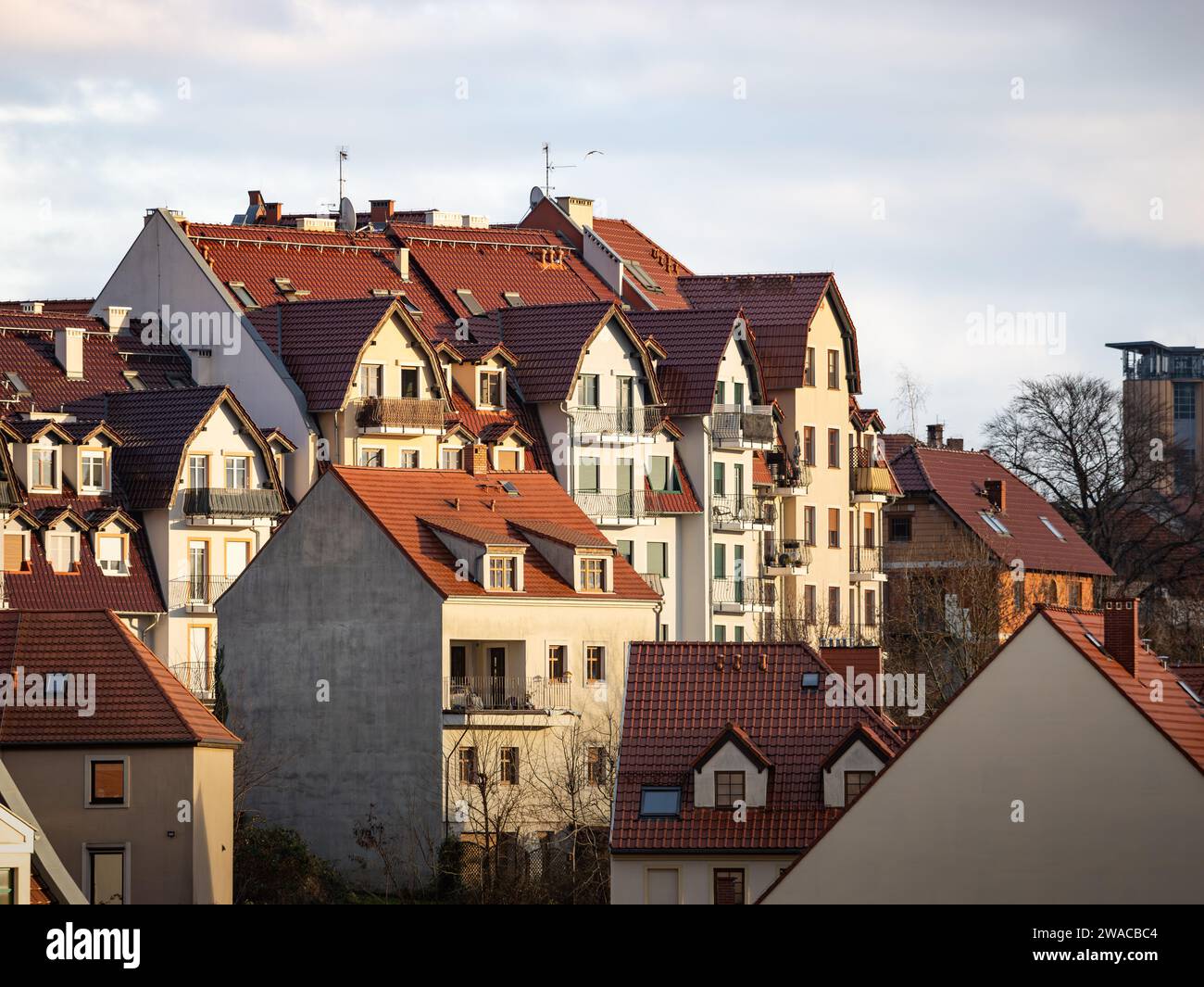 Zgorzelec, Poland, residential buildings in a row. Old houses in a good ...