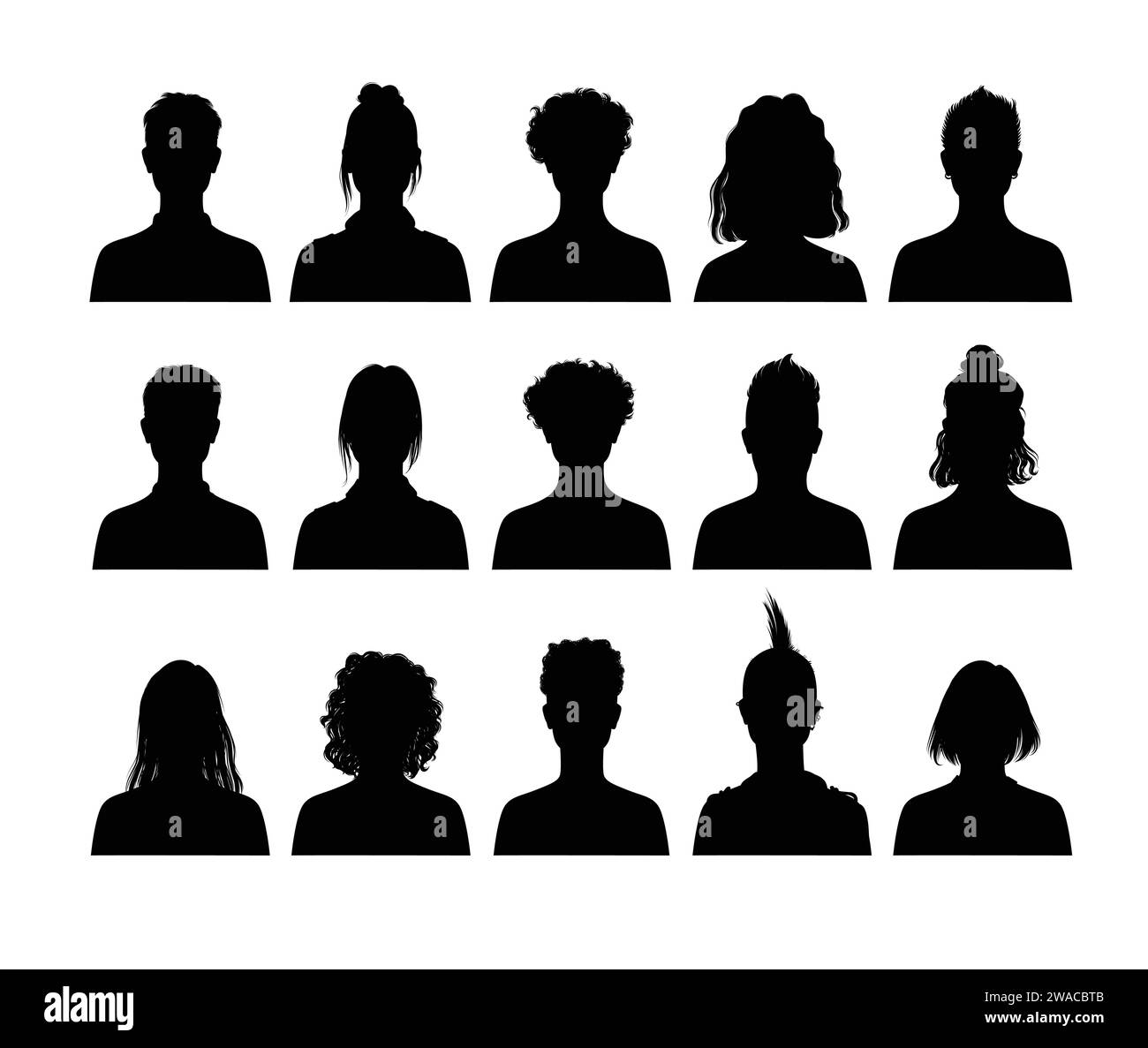 Set of silhouettes, Detailed Head Silhouettes of males and females ...