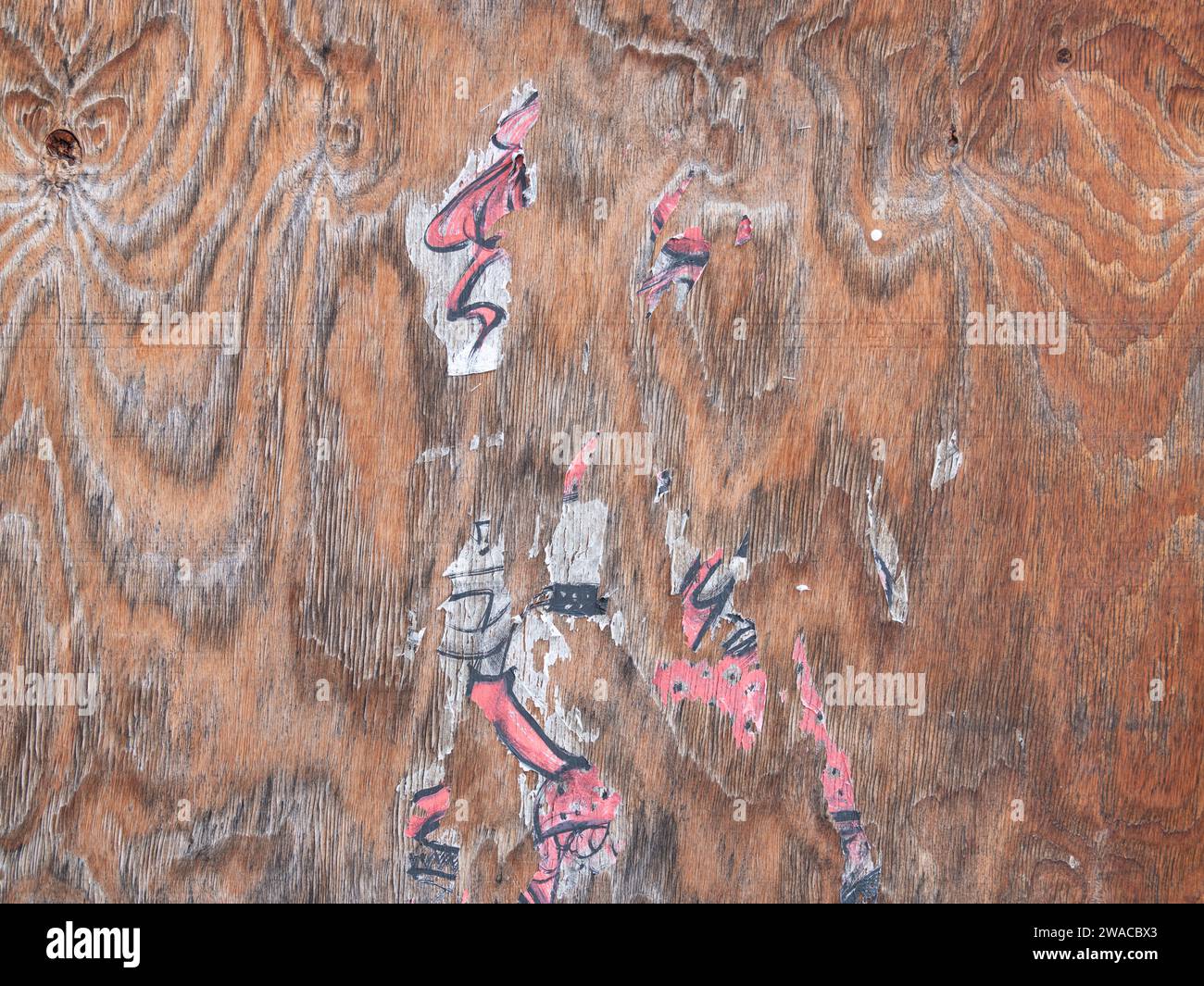 Wooden texture with paper residues from an advertisement placard. The ...