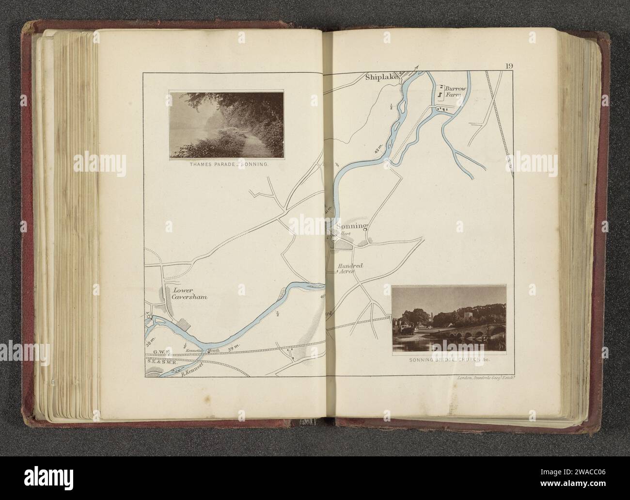 Map with two images of places along the Thames at Sonning-on-Thames, in ...