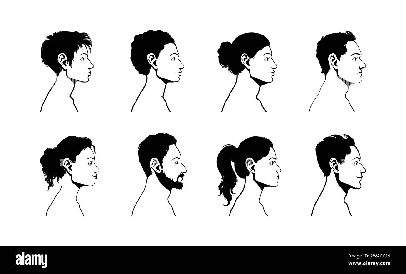 Vector silhouette set of face profile of different people Stock Vector ...
