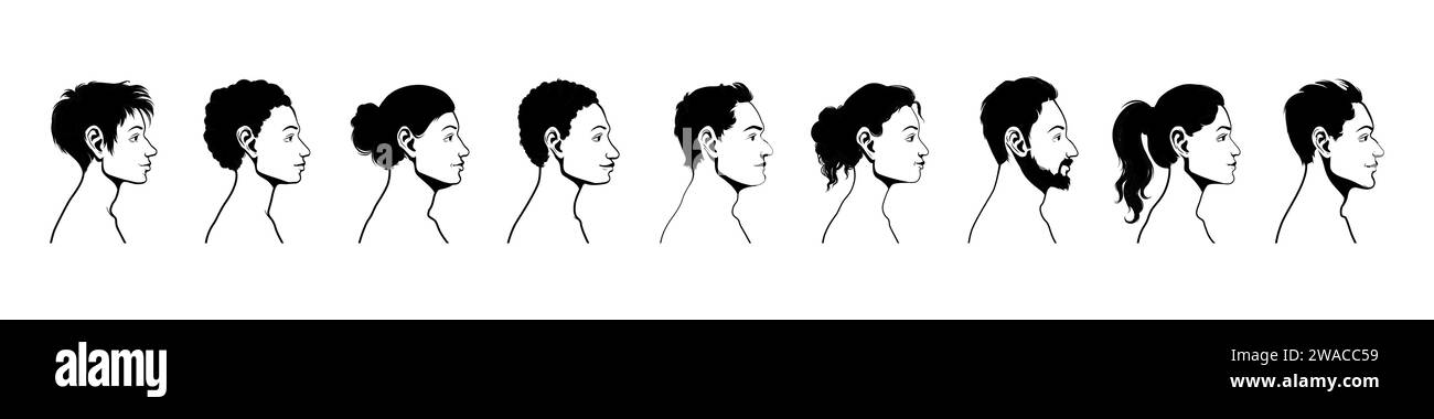 Vector silhouette set of face profile of different people Stock Vector ...