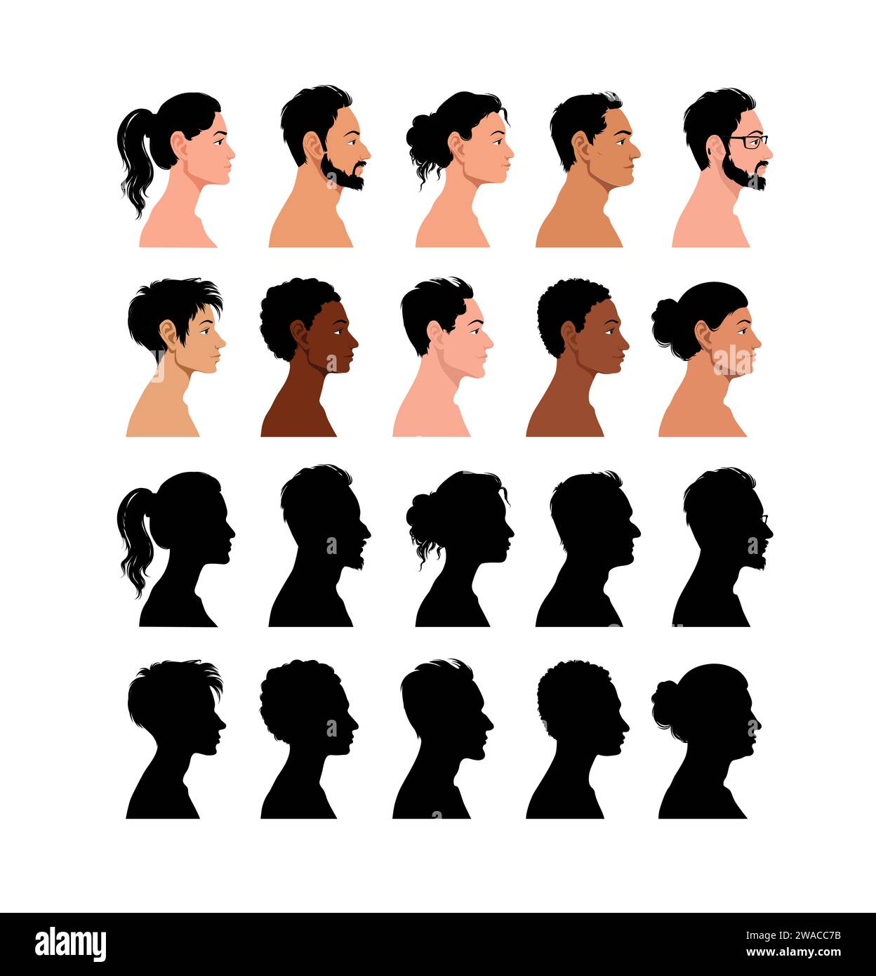 Vector silhouette set of face profile of different people Stock Vector ...