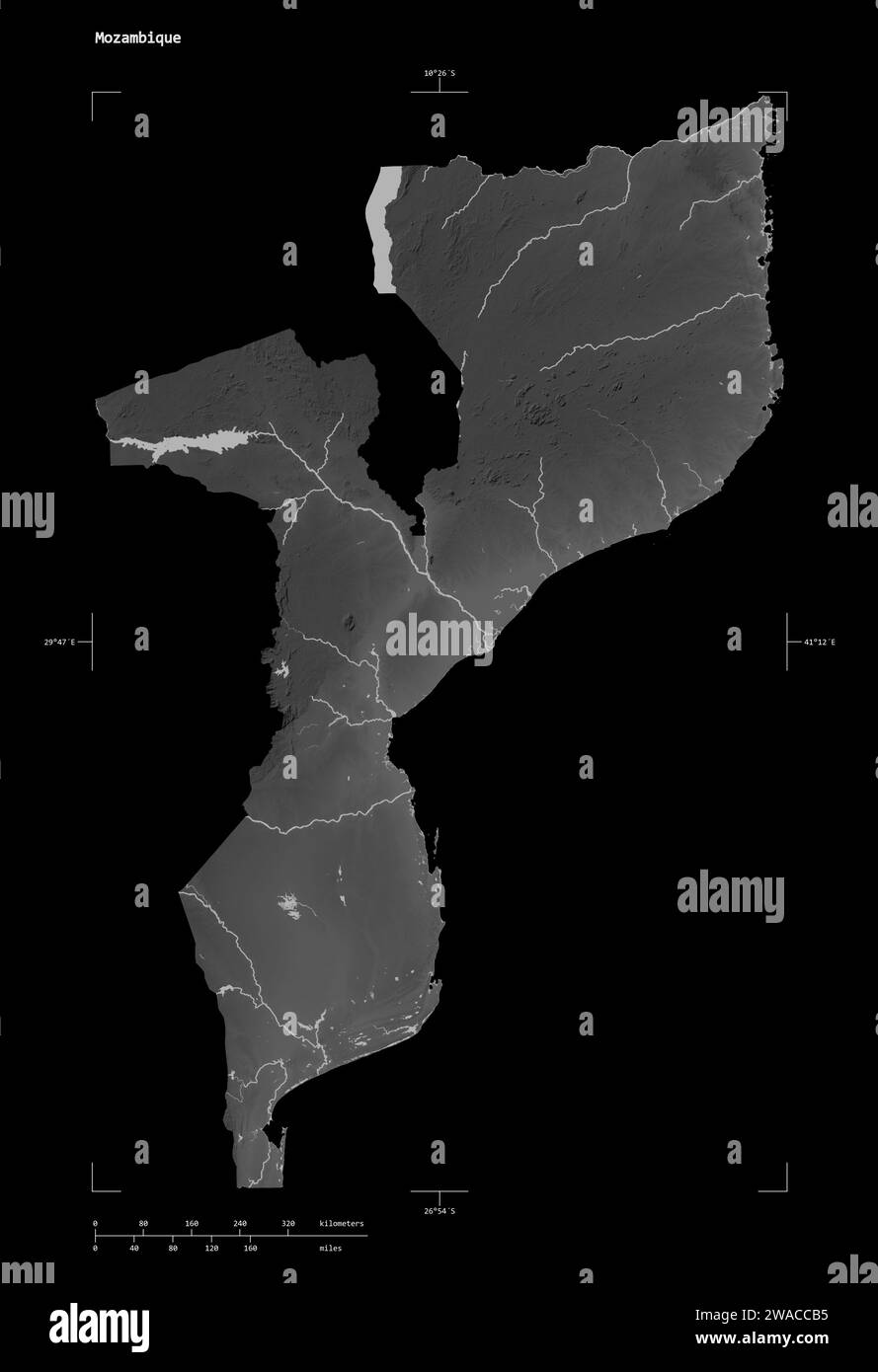 Mozambique map zoom border grayscale hi-res stock photography and ...