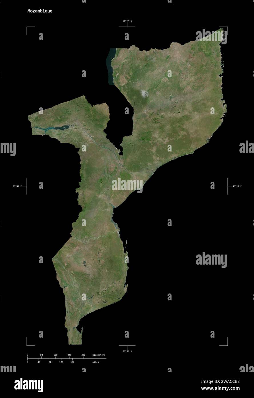 Shape of a high resolution satellite map of the Mozambique, with ...