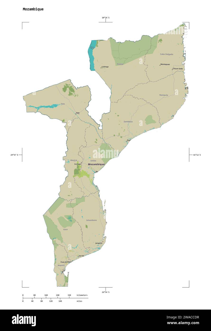 Shape of a topographic, OSM Humanitarian style map of the Mozambique ...