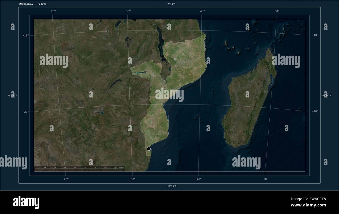 Mozambique highlighted on a high resolution satellite map map with the ...