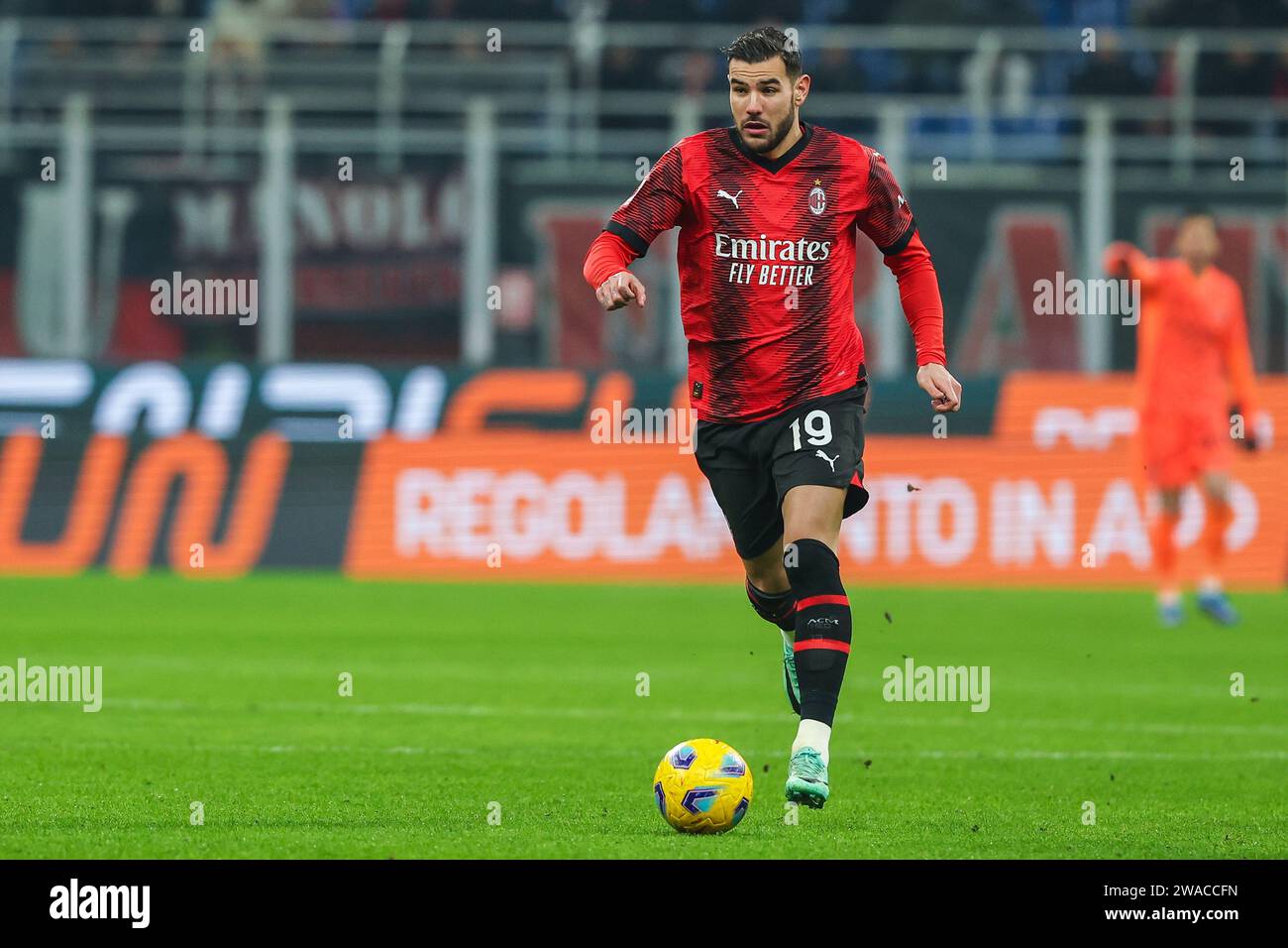 Theo Hernandez of AC Milan seen in action during Coppa Italia 2023/24 ...