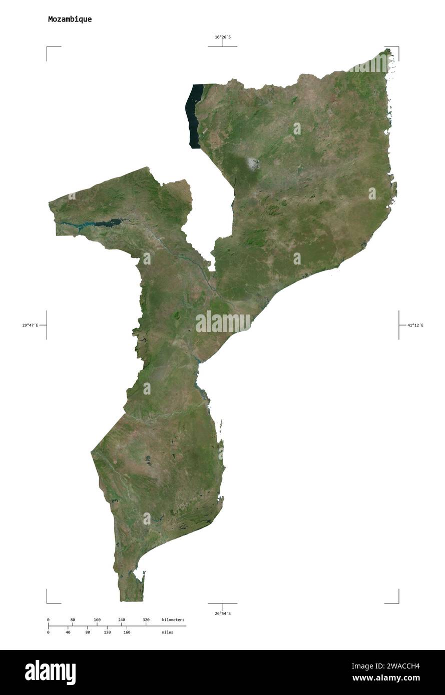 Shape of a high resolution satellite map of the Mozambique, with ...