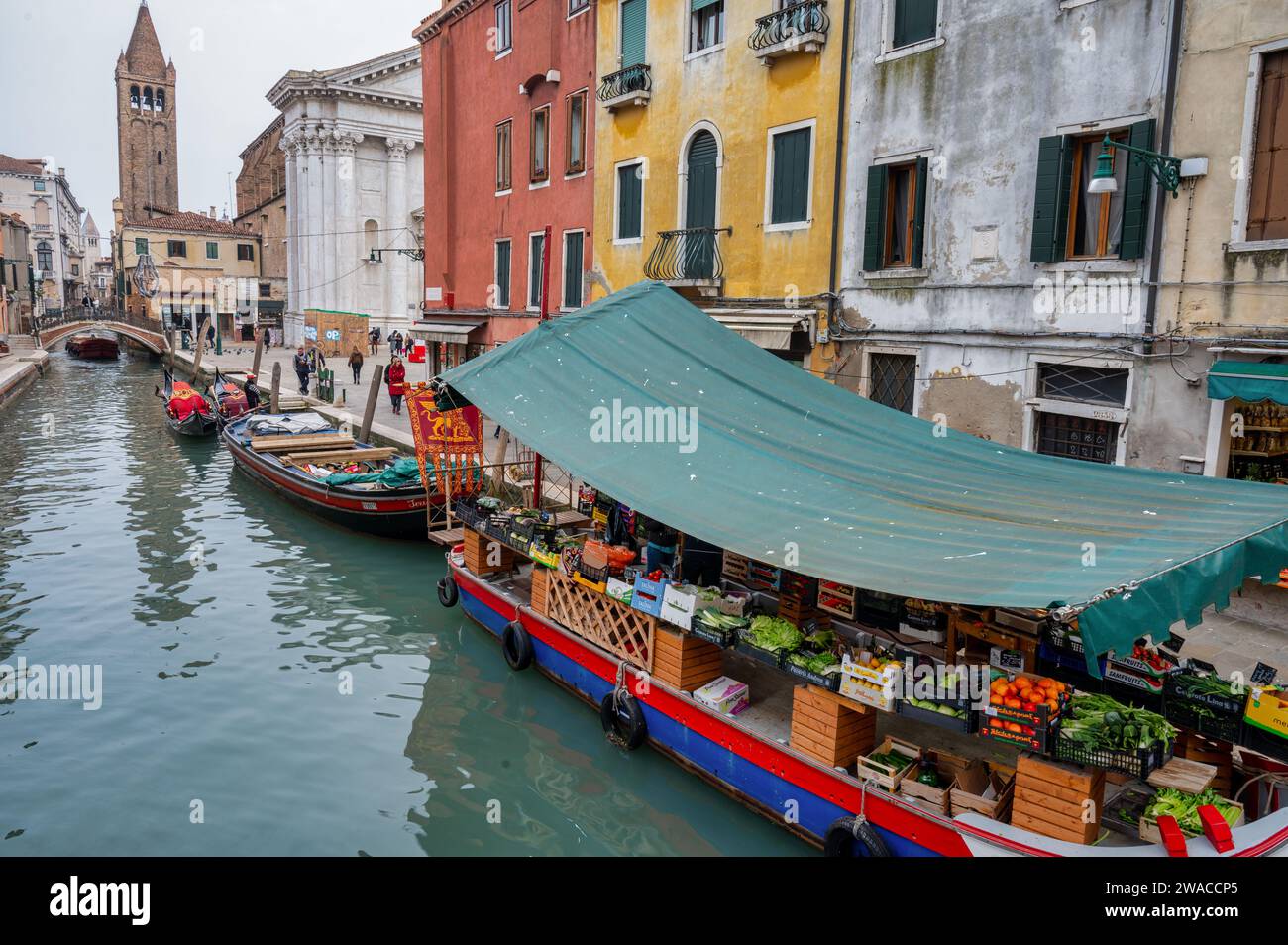 Venice, Italy- Feb 23, 2023: The floating vegetable market in Venice ...