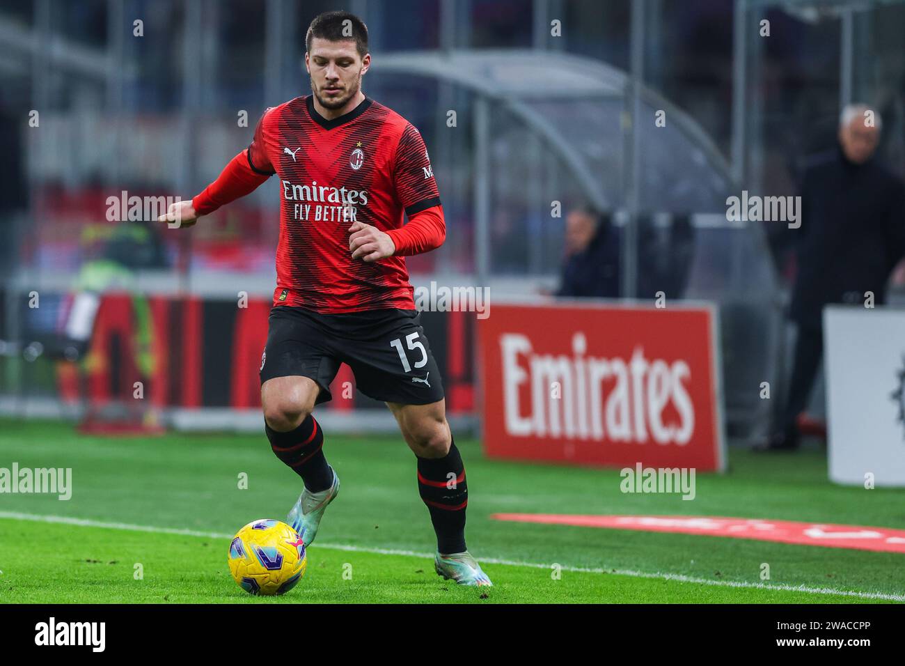 Luka Jovic of AC Milan seen in action during Coppa Italia 2023/24 ...